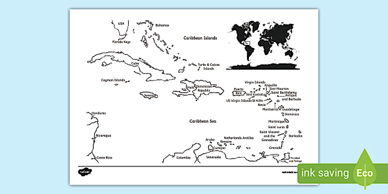 Editable Caribbean Map Colouring Sheet (teacher made)