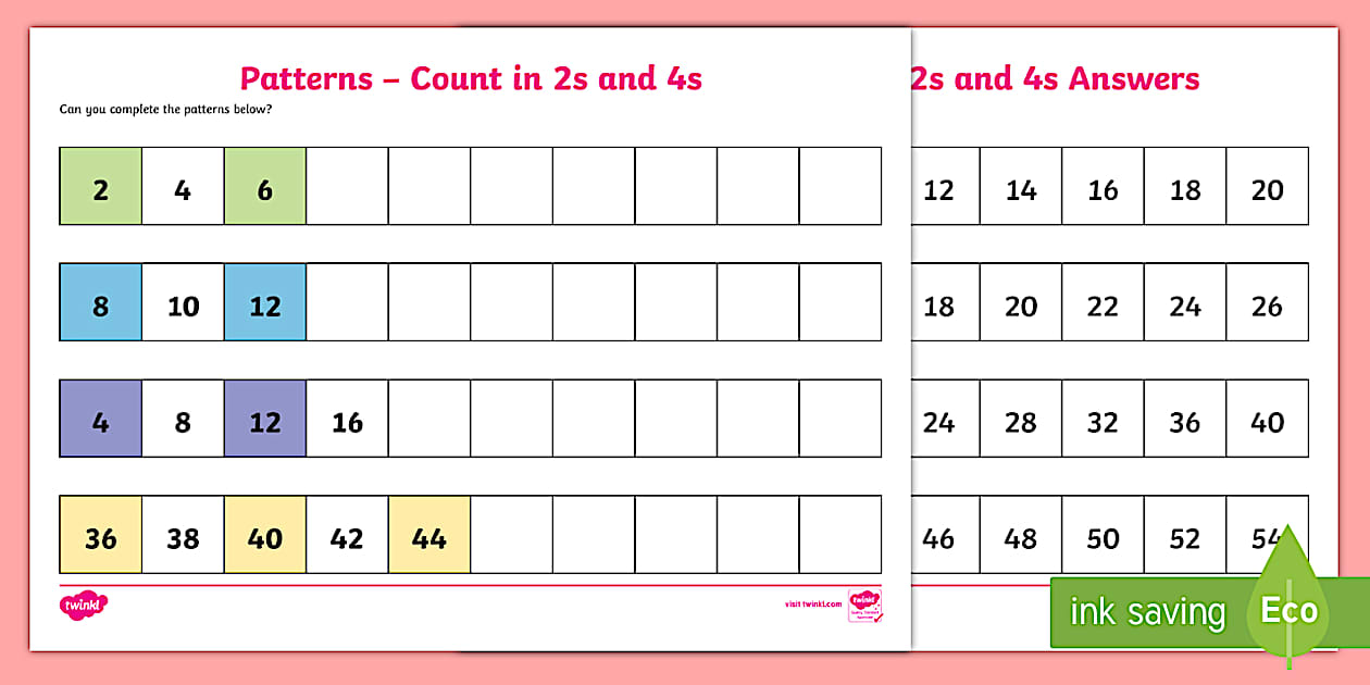 Pattern - Count in 2s and 4s Worksheet / Worksheet - Twinkl