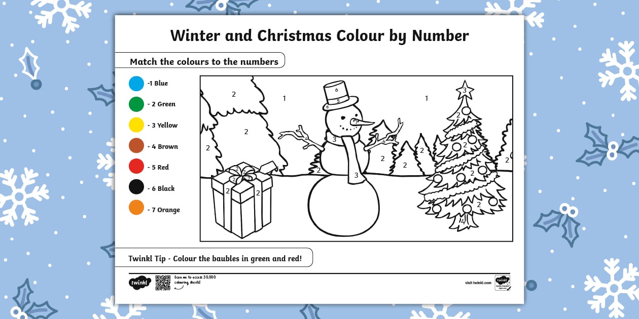 Winter and Christmas Colour-by-Number Page | Twinkl | KS1