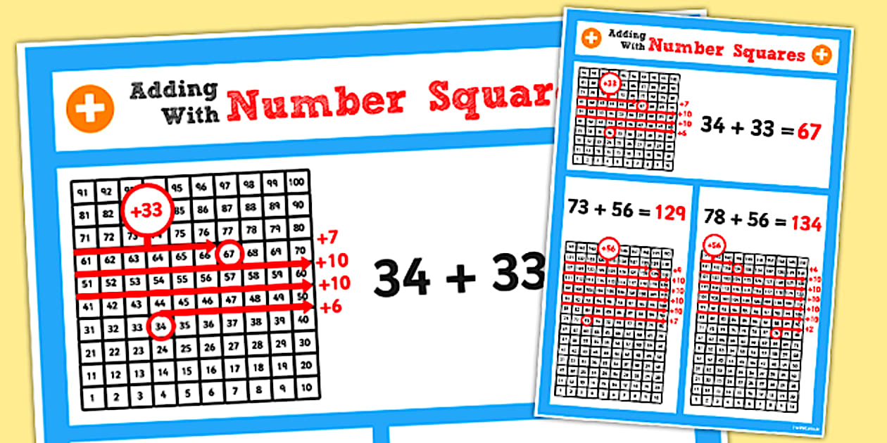 Year 2 Adding 2 2 Digit Numbers Using Number Squares Poster