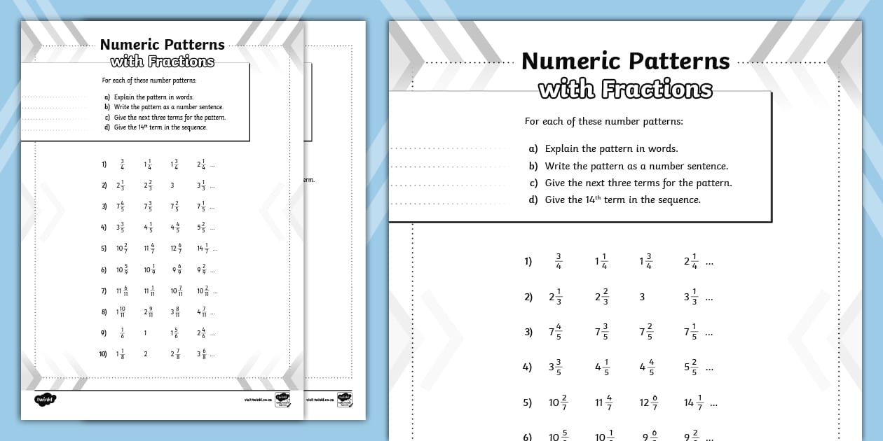 Numeric Patterns With Fractions Activity Sheet Twinkl