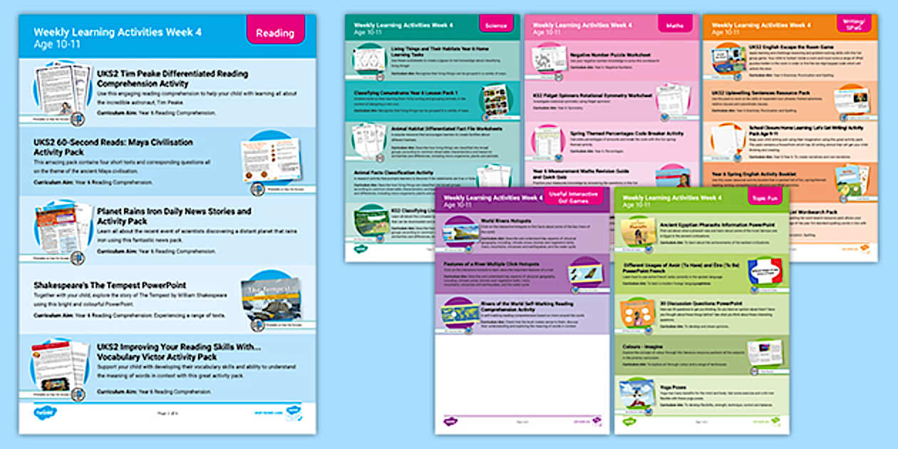 Weekly Learning Activities Pack Week 4 Age 10-11 - Twinkl