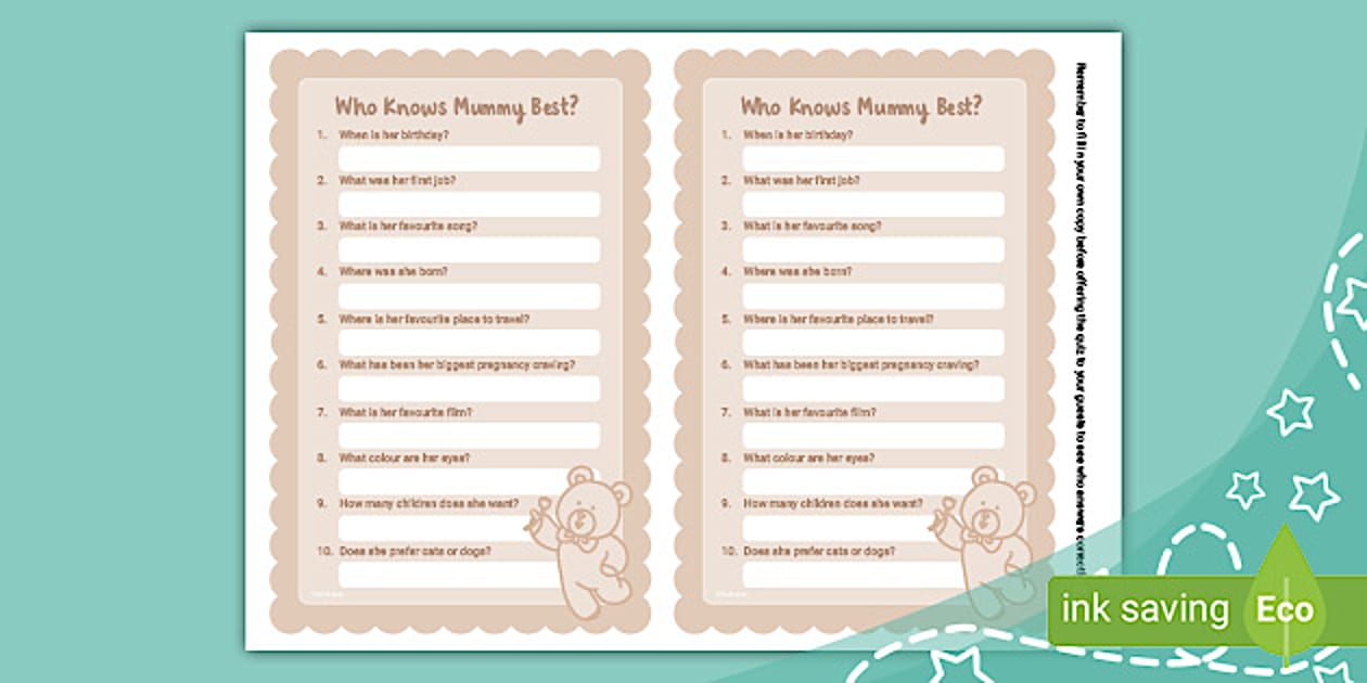 Teddy Bear Themed Baby Shower Game - Who Knows Mummy Best?