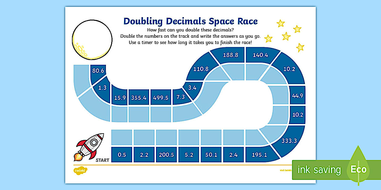 Doubling Decimals With 1 Decimal Place Race Worksheet - race