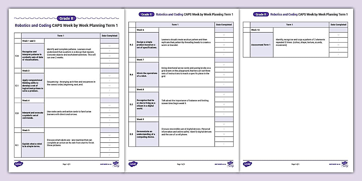 Grade R Robotics and Coding -Term 1 - Week-by-week Planning