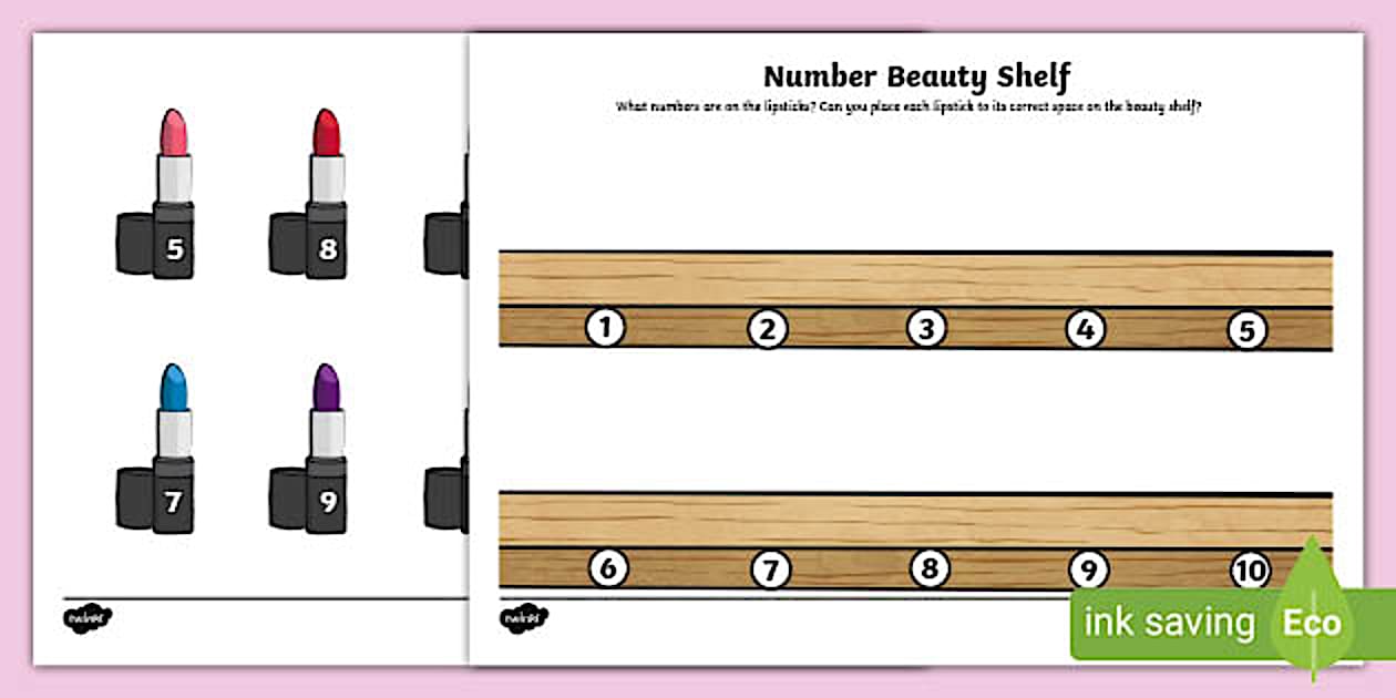 Lipstick Numeral Recognition and Matching Activity Sheet