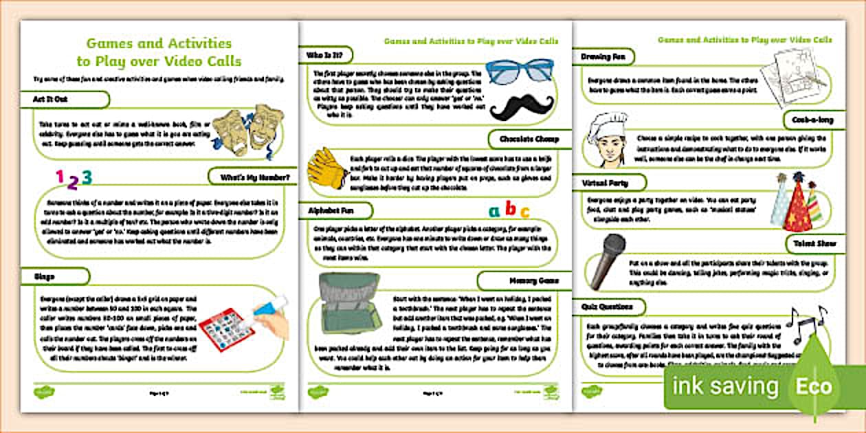 Games and Activities to Play over Video Calls KS2 - Twinkl