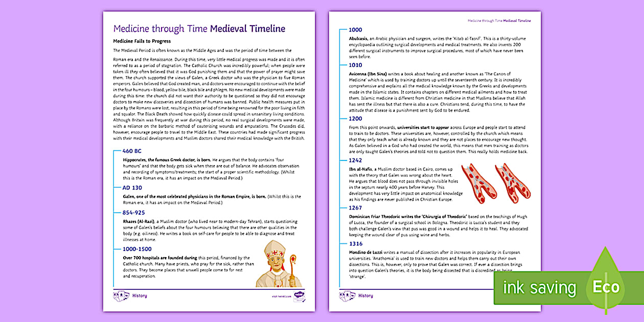 Medicine Through Time: Medieval Timeline Revision Sheet