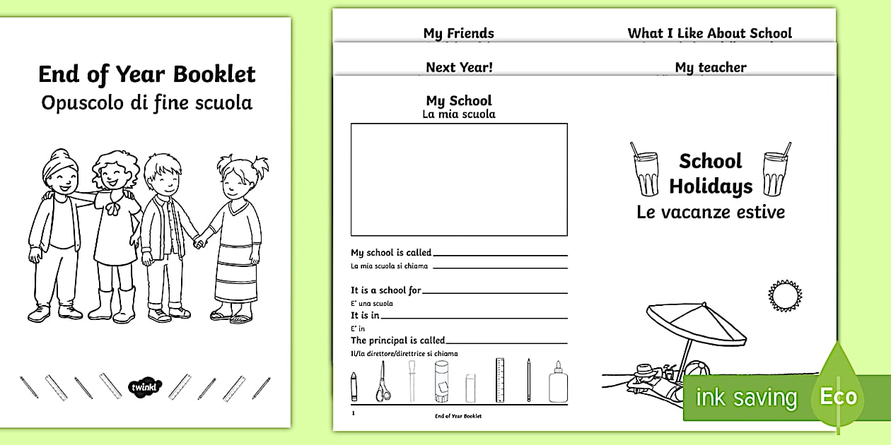 End of School Year Booklet English/Italian (teacher made)