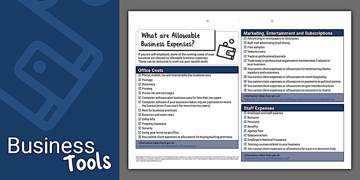 Allowable Business Expenses Poster (teacher made) - Twinkl