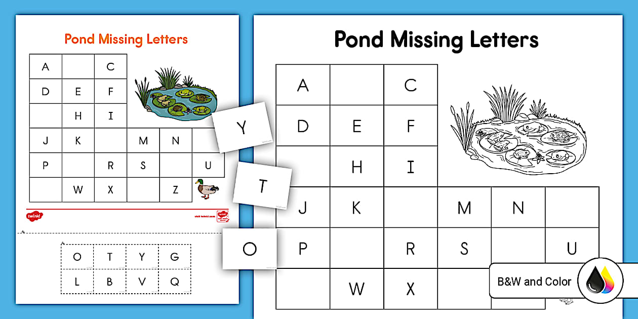 Pond Missing Letters Cut and Paste Worksheet - Twinkl