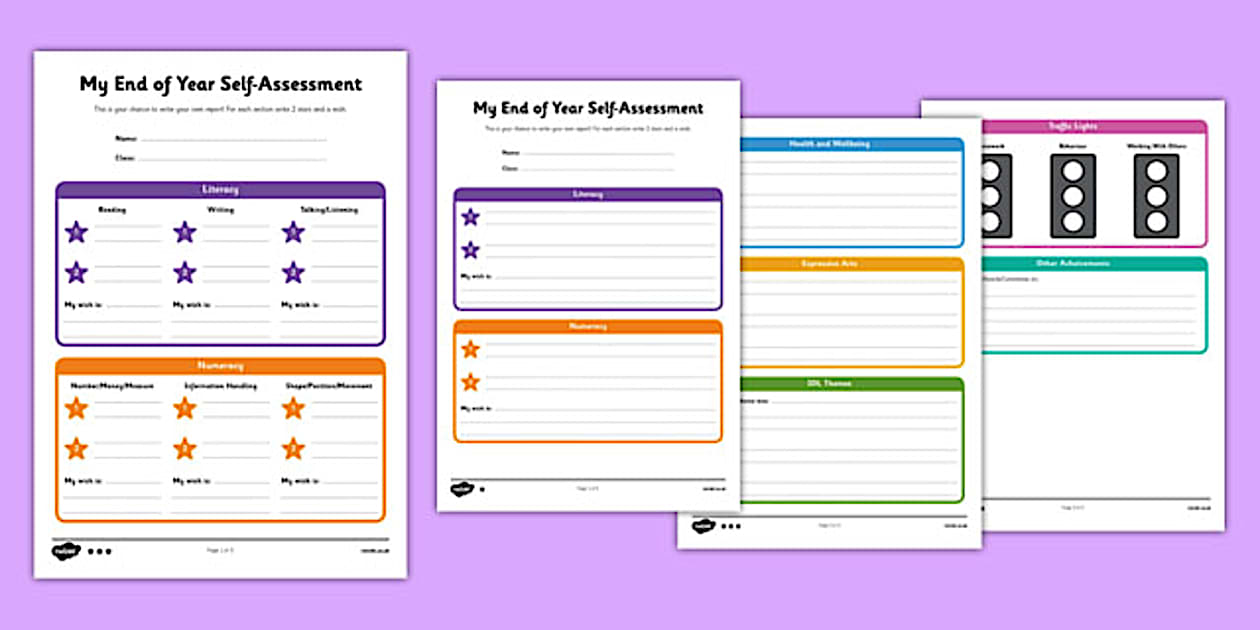 Black and White End of Year Self-Assessment (teacher made)