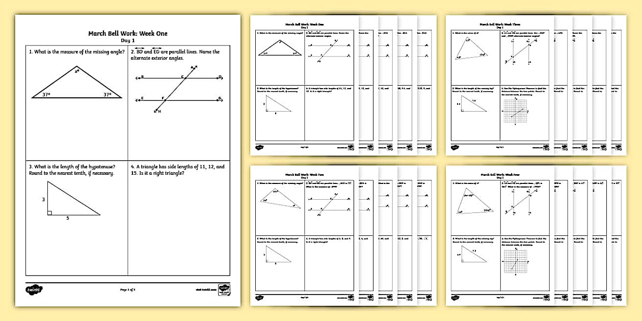 Eighth Grade Math March Bell Work Bundle - Twinkl