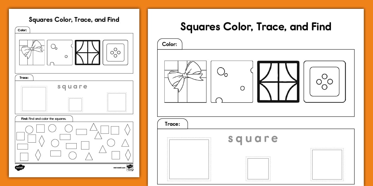 Squares Color, Trace, and Find Worksheet for PK-K - Twinkl