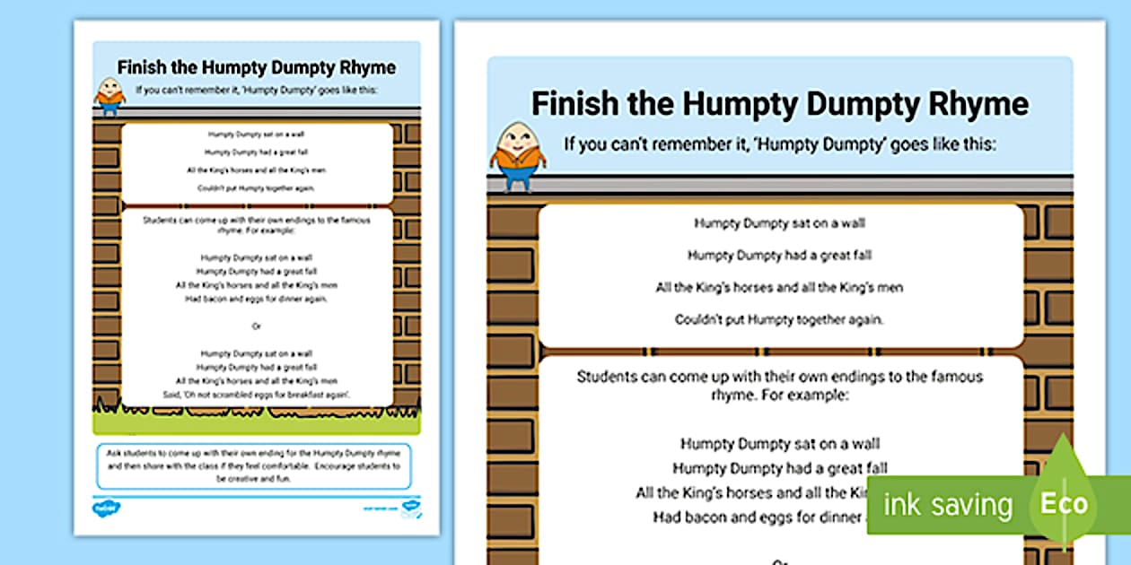 Humpty Dumpty Rhyme (teacher made) - Twinkl