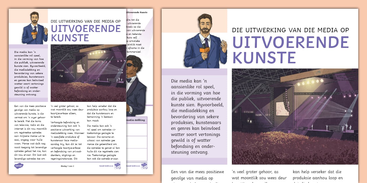 Die Uitwerking Van Die Media Op Uitvoerende Kunste - Twinkl
