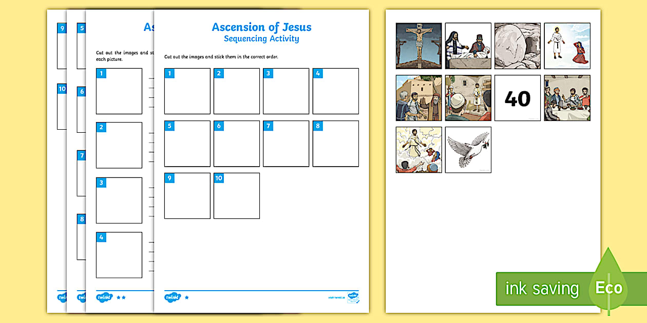 Ascension of Jesus Sequencing Worksheet - Twinkl