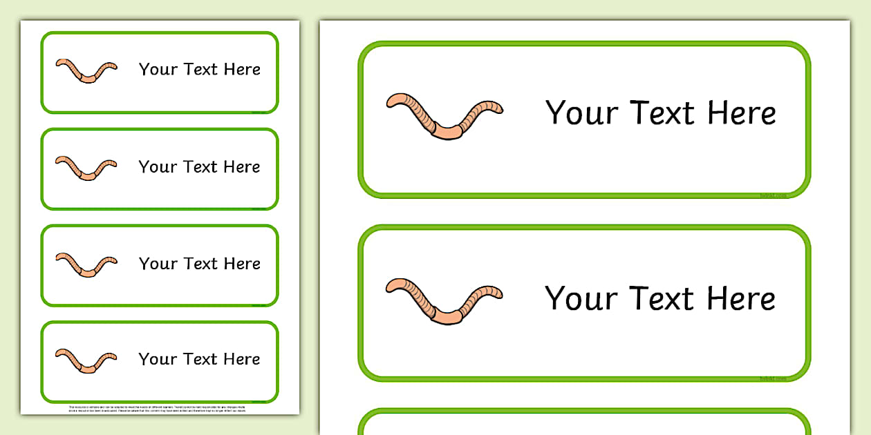 Editable Drawer - Peg - Name Labels (Worms) (teacher made)