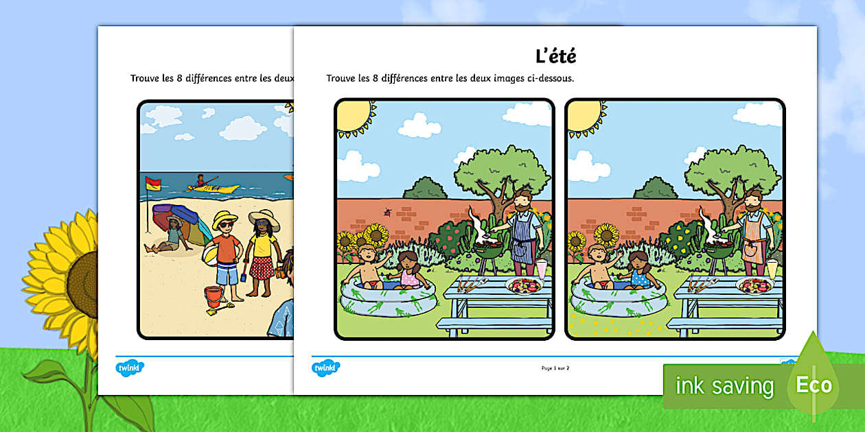 Jeu des différences : L'été Jeu - French / français