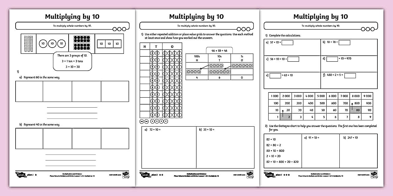 👉 Multiplying by 10 Differentiated Activity Sheets