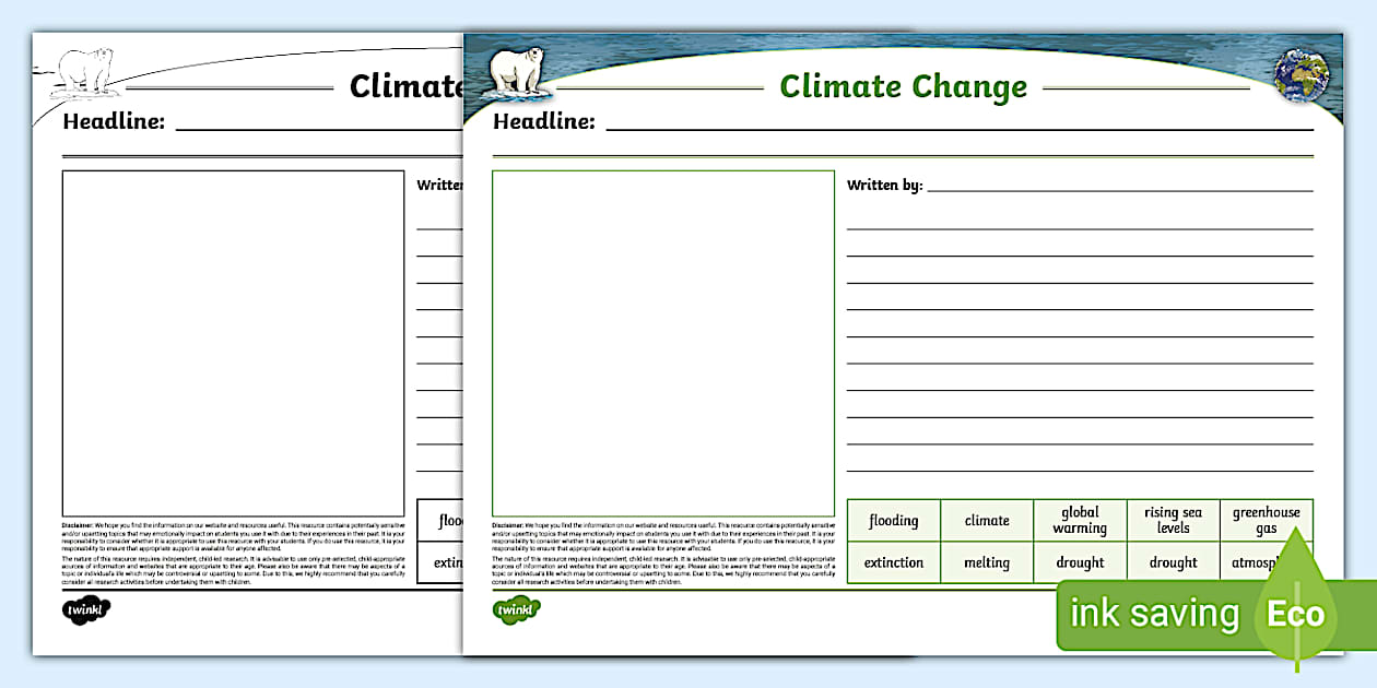 Climate Change Newspaper Template (teacher made) - Twinkl