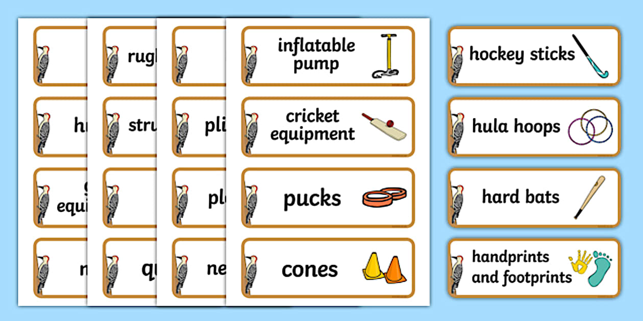 Woodpecker Themed Editable PE Resource Labels (teacher made)