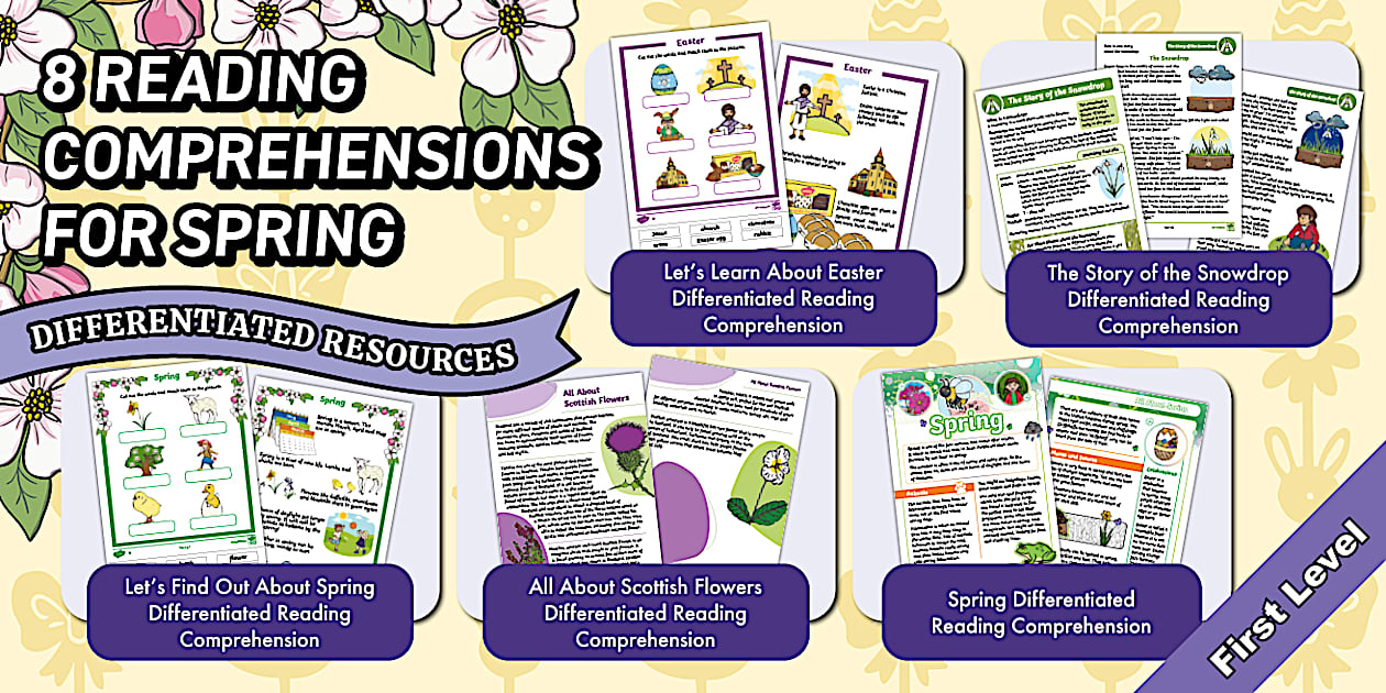 Spring CfE First Level Reading Comprehensions Pack