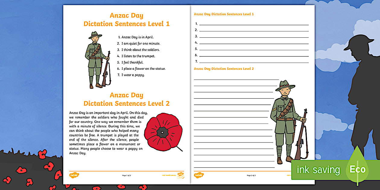 SA Anzac Day Dictation Activity (teacher made) - Twinkl