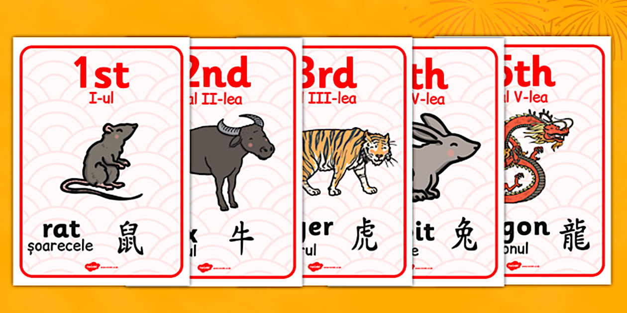 Chinese New Year Animal Race Positions Display Posters Romanian Translation