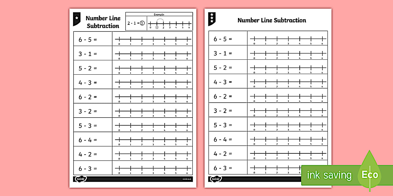 Subtraction From 6 Number Line Worksheet - Twinkl