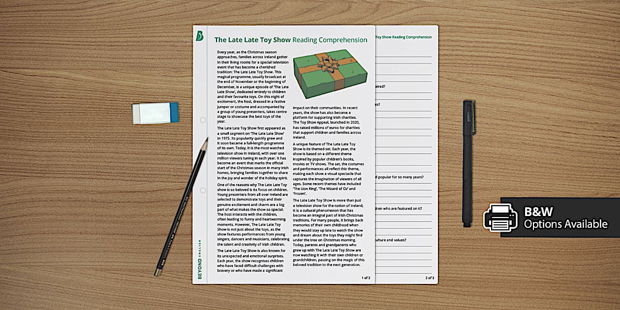 The Late Late Toy Show Reading Comprehension (teacher made)