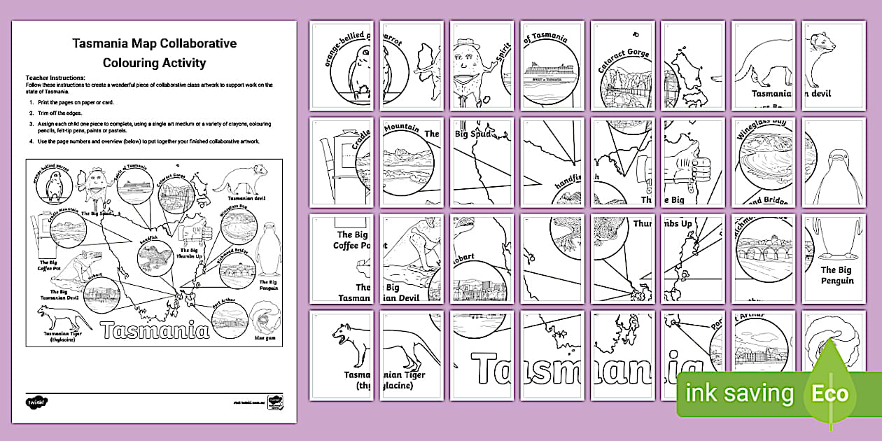 Tasmania Map Collaborative Colouring Activity - Twinkl