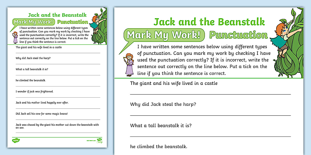 Jack and the Beanstalk Mark My Work! Punctuation - Twinkl