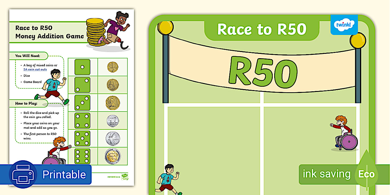 Race to R50 Money Game (teacher made) - Twinkl