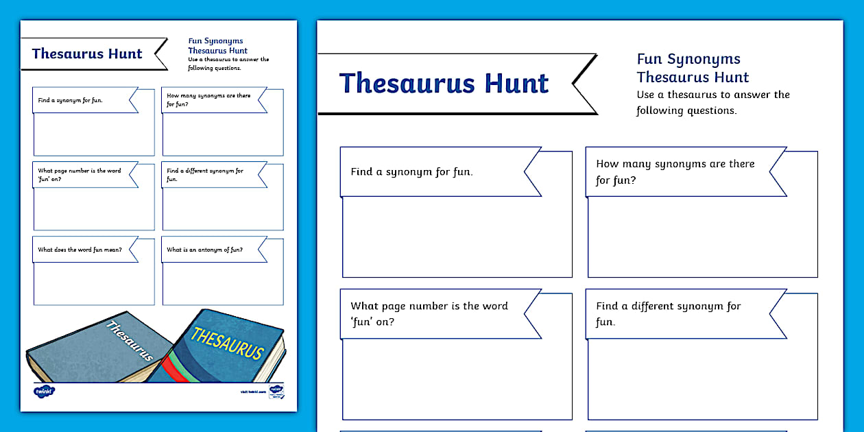 Words About Fun Synonyms Thesaurus Hunt (teacher made)