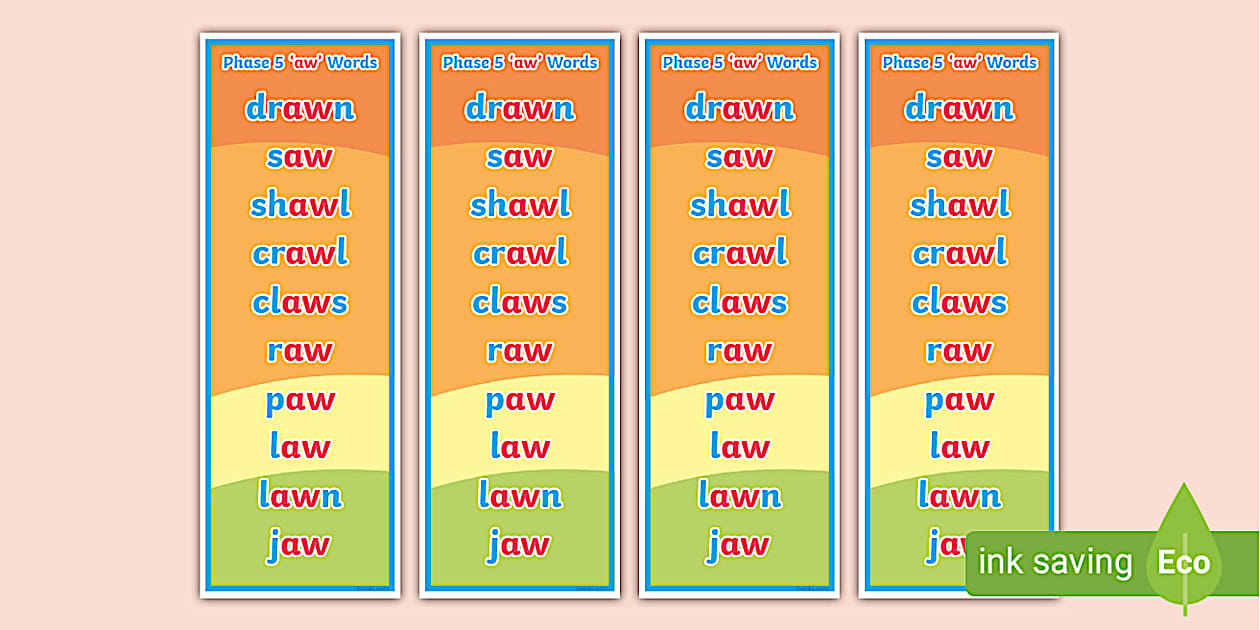Phase 5 'aw' Words Bookmarks (teacher made) - Twinkl