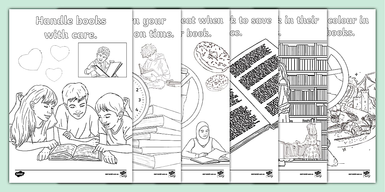 Library Book Care Colouring Pages - Twinkl