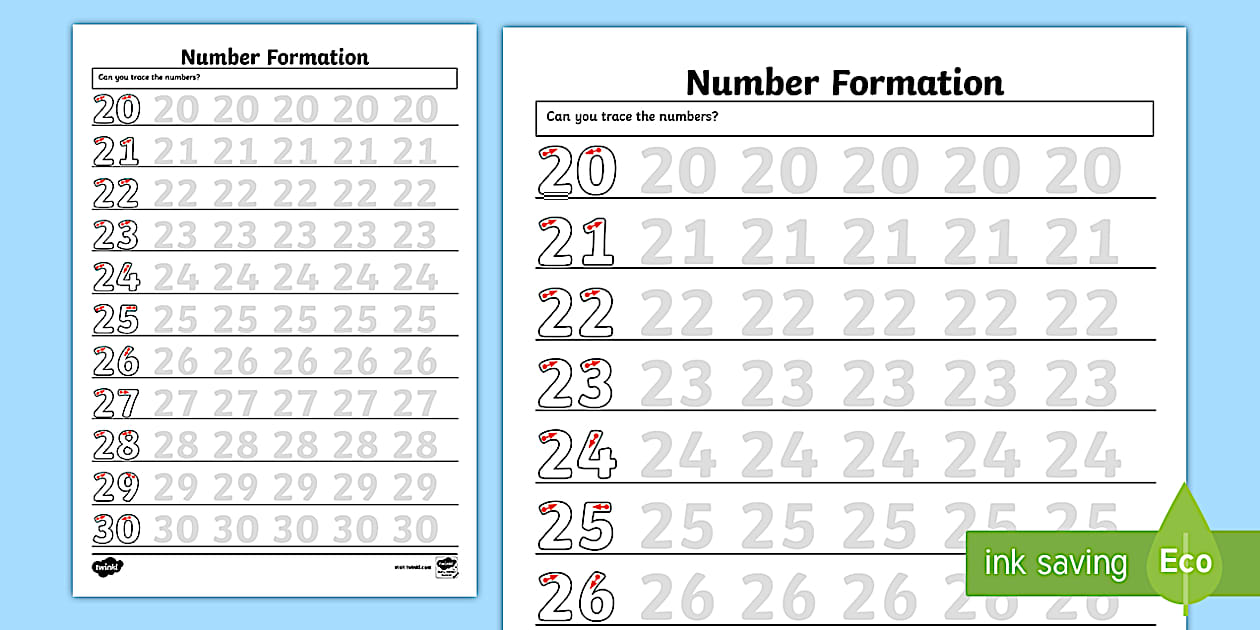 Number Formation 20 to 30 Worksheet - Number Formation Worksheet 0 to 9