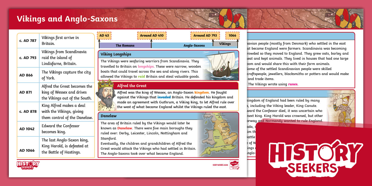 History Seekers Vikings and Anglo-Saxons Knowledge Organiser