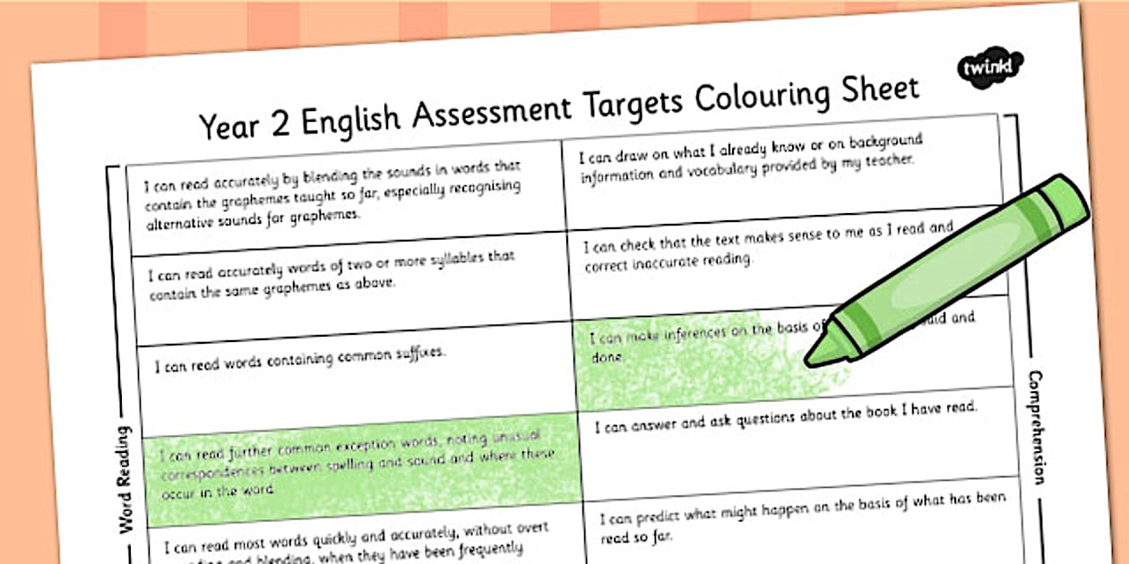 2014 National Curriculum Year 2 English Assessment Targets Colouring Sheet