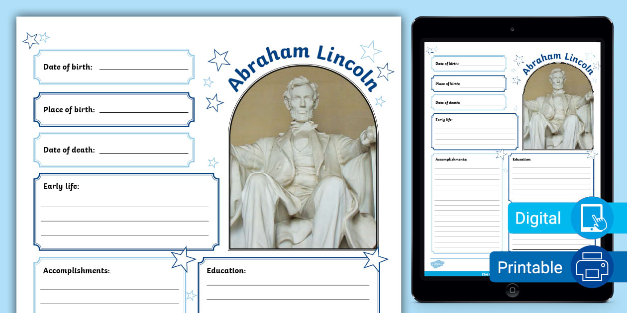 All About Abraham Lincoln Research and Write Worksheet