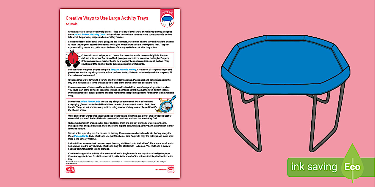 EYFS Age 3-5 Large Activity Tray Ideas: Animals | Twinkl