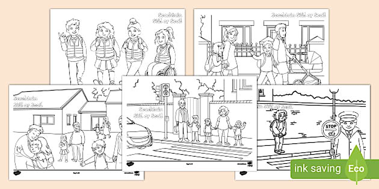 Walk to School Week Colouring Pages Gaeilge Junior and Senior Infants