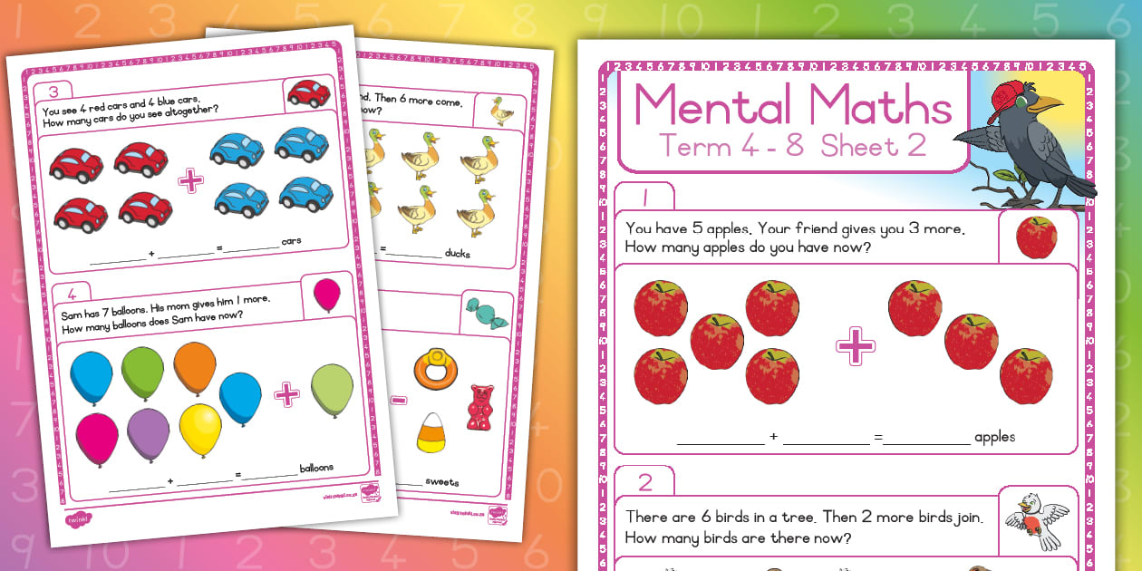 Grade R Maths - Mental Maths Workheet 2: 8 (CAPS Aligned)