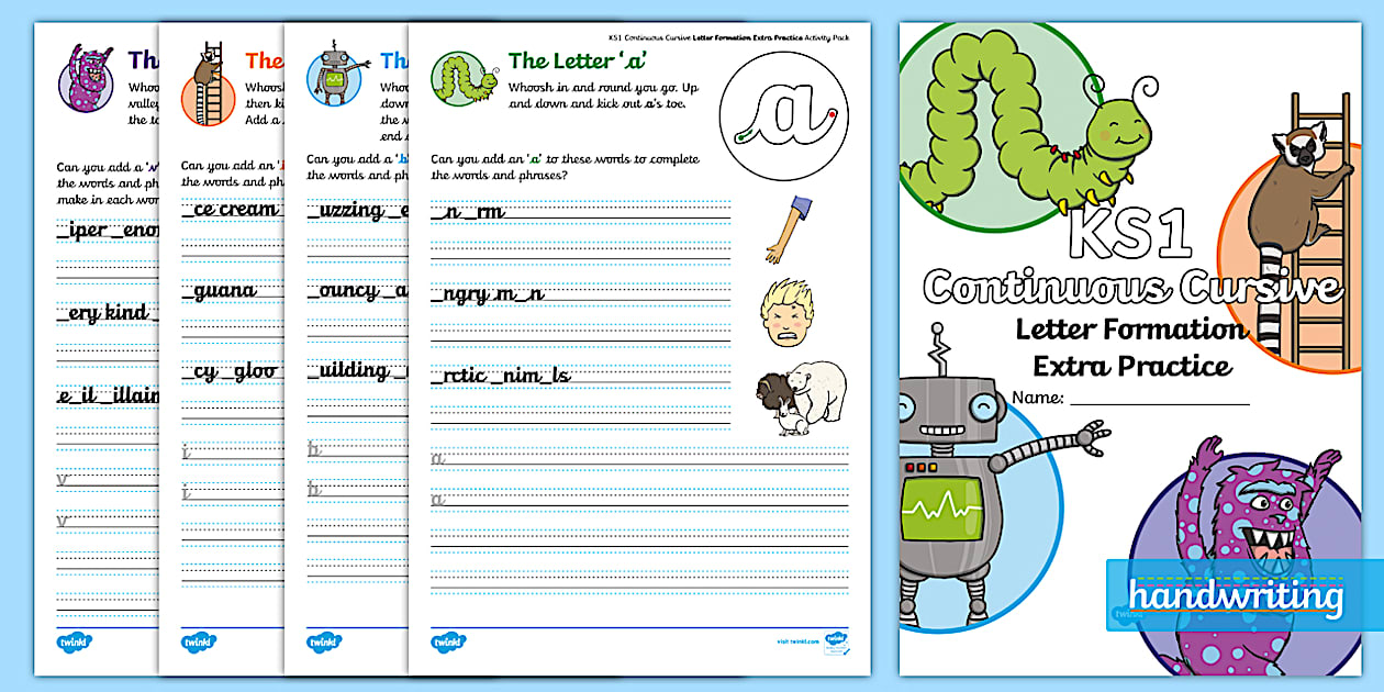 KS1 Continuous Cursive Letter Formation Extra Practice Activity Booklet
