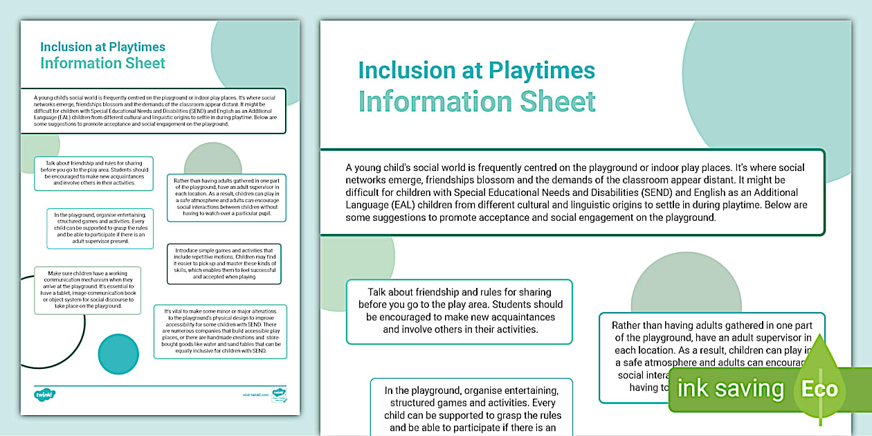 Inclusion at Playtime Information Sheet (teacher made)