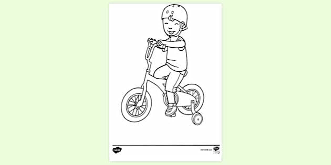 Boy on a Bike - Bicycle Colouring Page - Twinkl