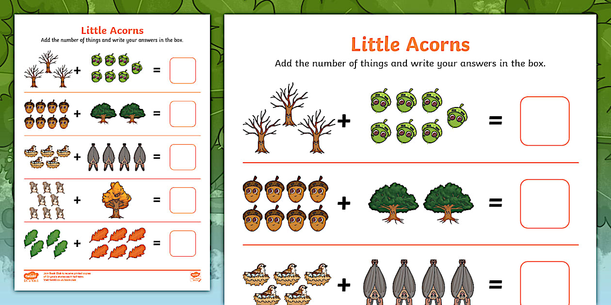 Little Acorns Addition to 10 Worksheet (teacher made)
