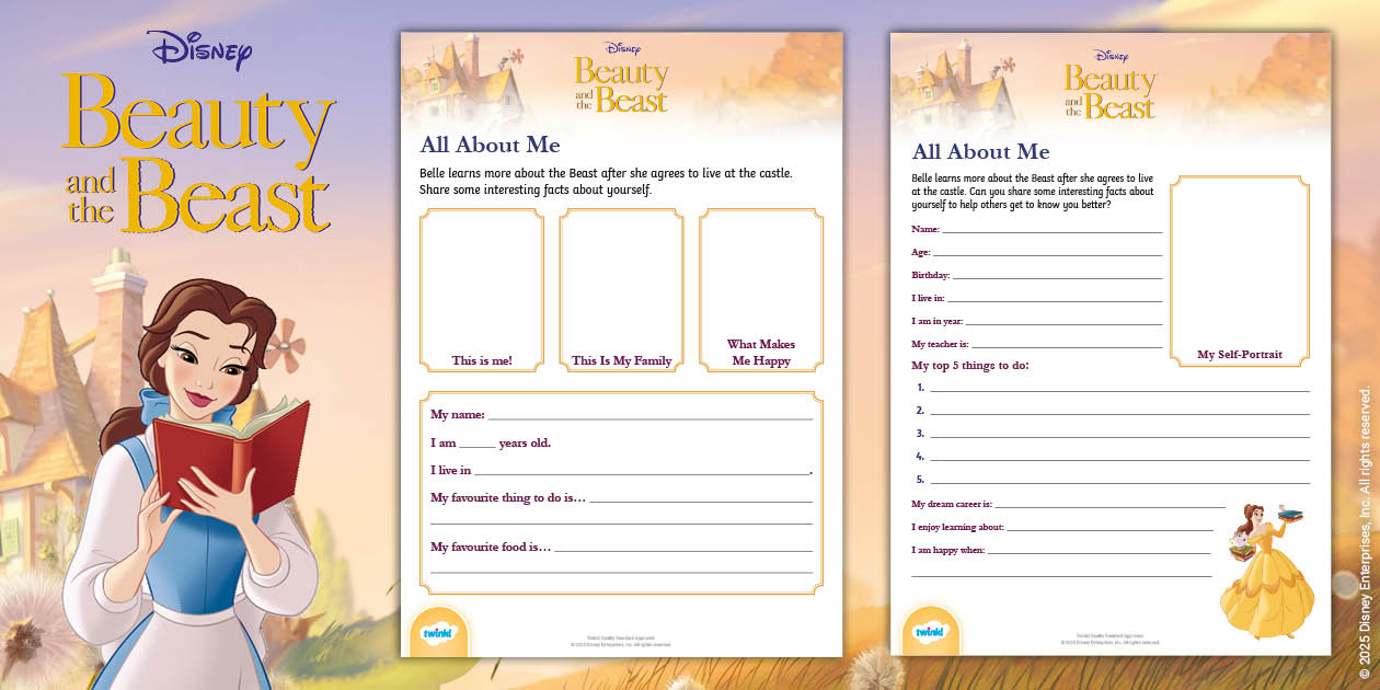 Beauty and the Beast: All About Me Worksheets