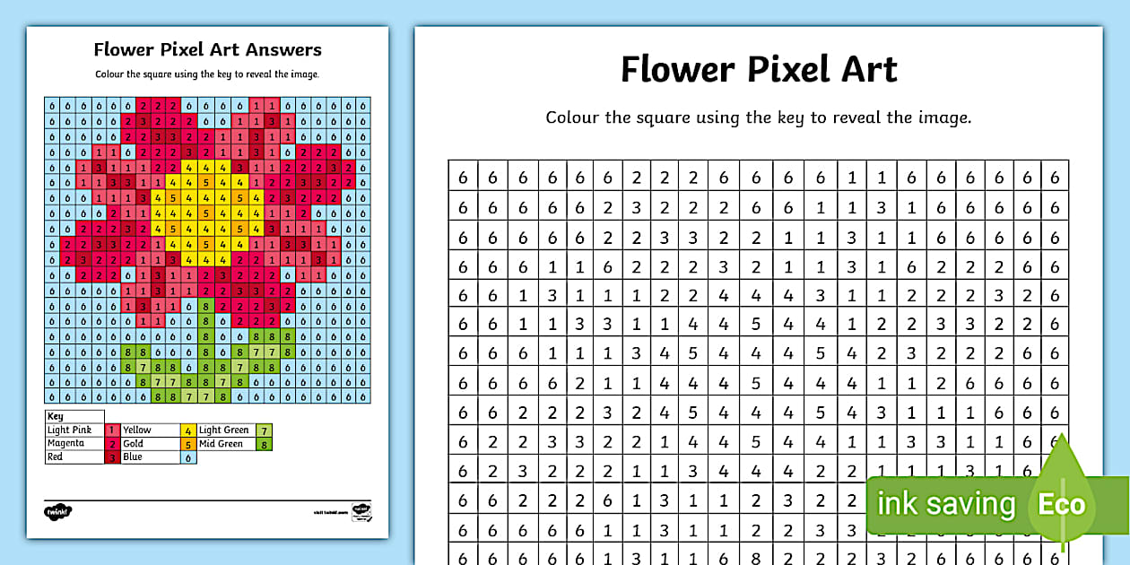 Flower Pixel Art Template (teacher made) - Twinkl